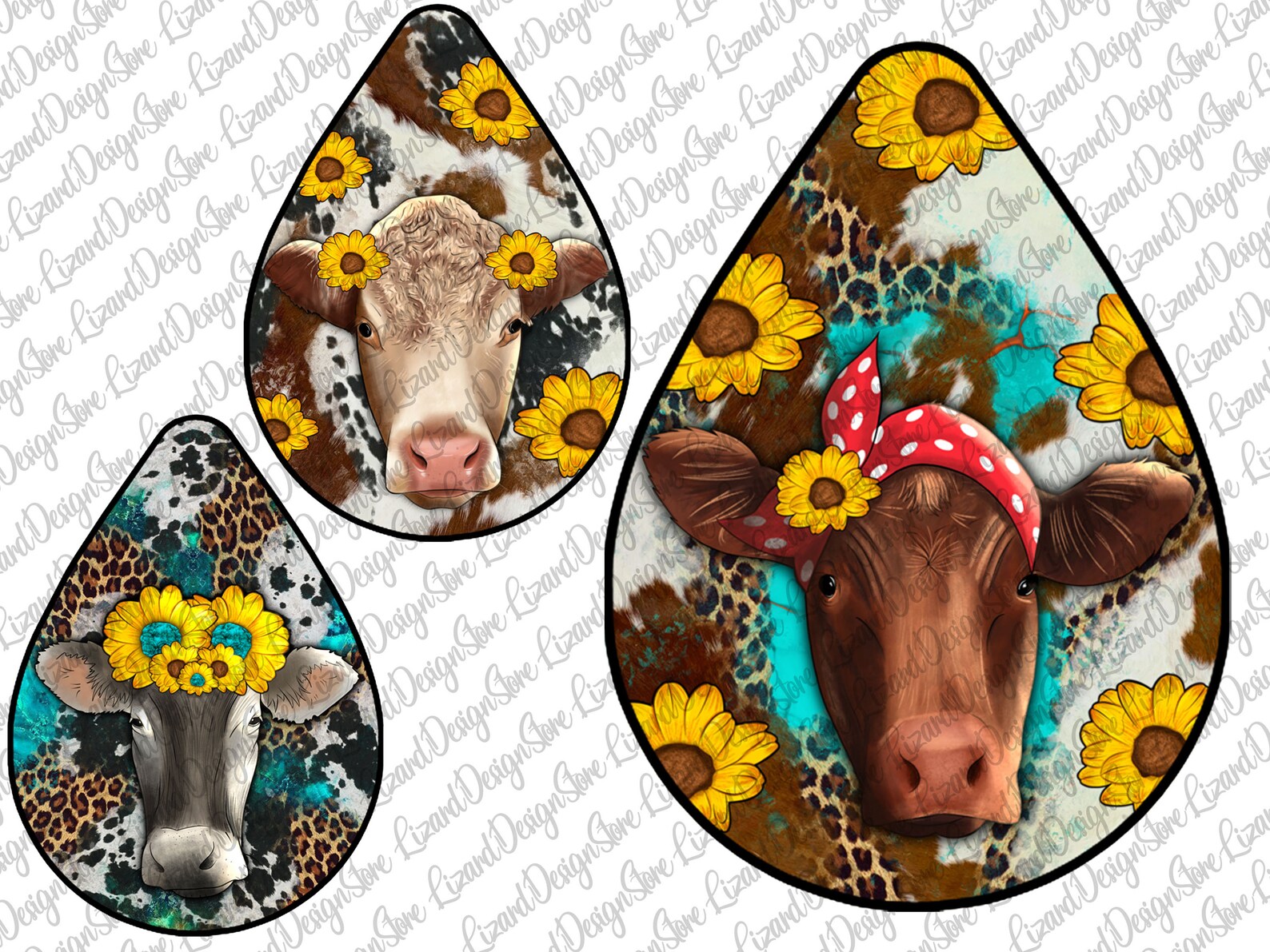 Western Cow Tear Drop Bundle Png, Western Tear Drop Earrings Bundle ...