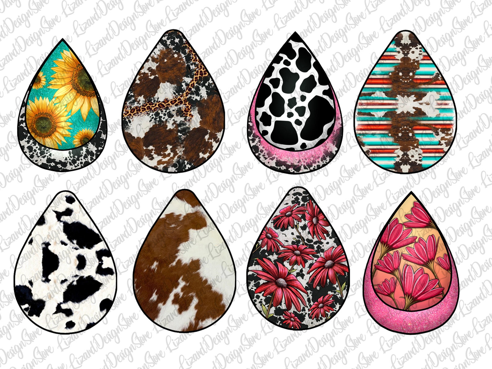 45 Western Tear Drop Earrings Bundle, Digital PNG File, Western ...
