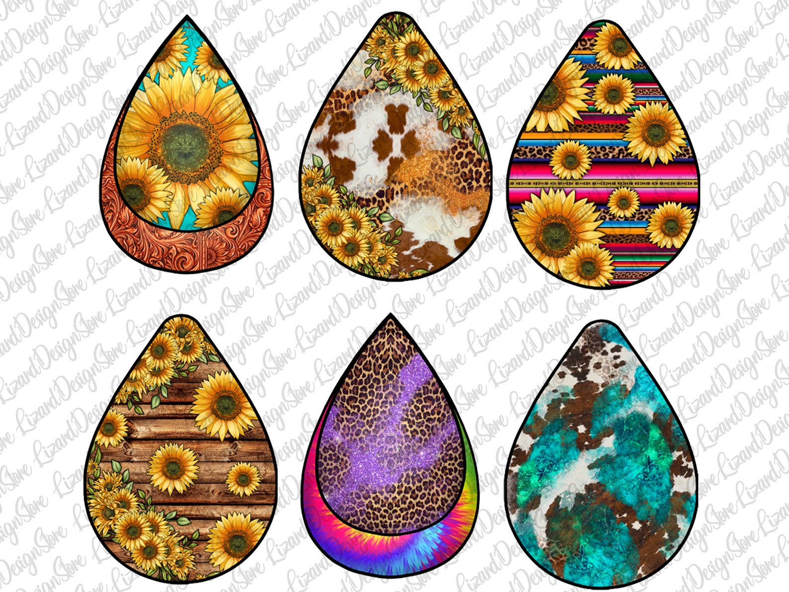 45 Western Tear Drop Earrings Bundle, Digital PNG File, Western ...
