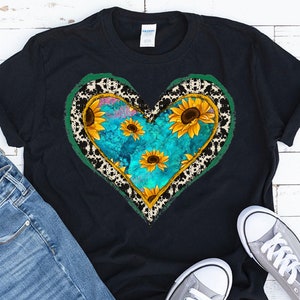 Turqoise Sunflower Heart Design Png,cowhide Heart Png,cowhide and ...