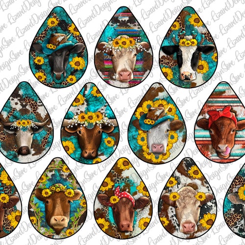 Western Tear Drop Earrings Bundle Digital PNG File Instant - Etsy