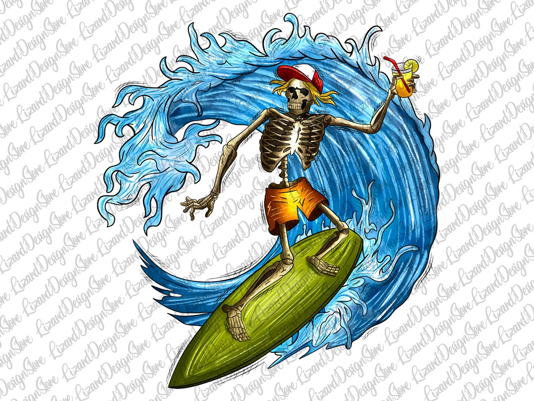 Skeleton Surf Png, Hello Summer Png, Surfing Skeleton Png, Surfing ...