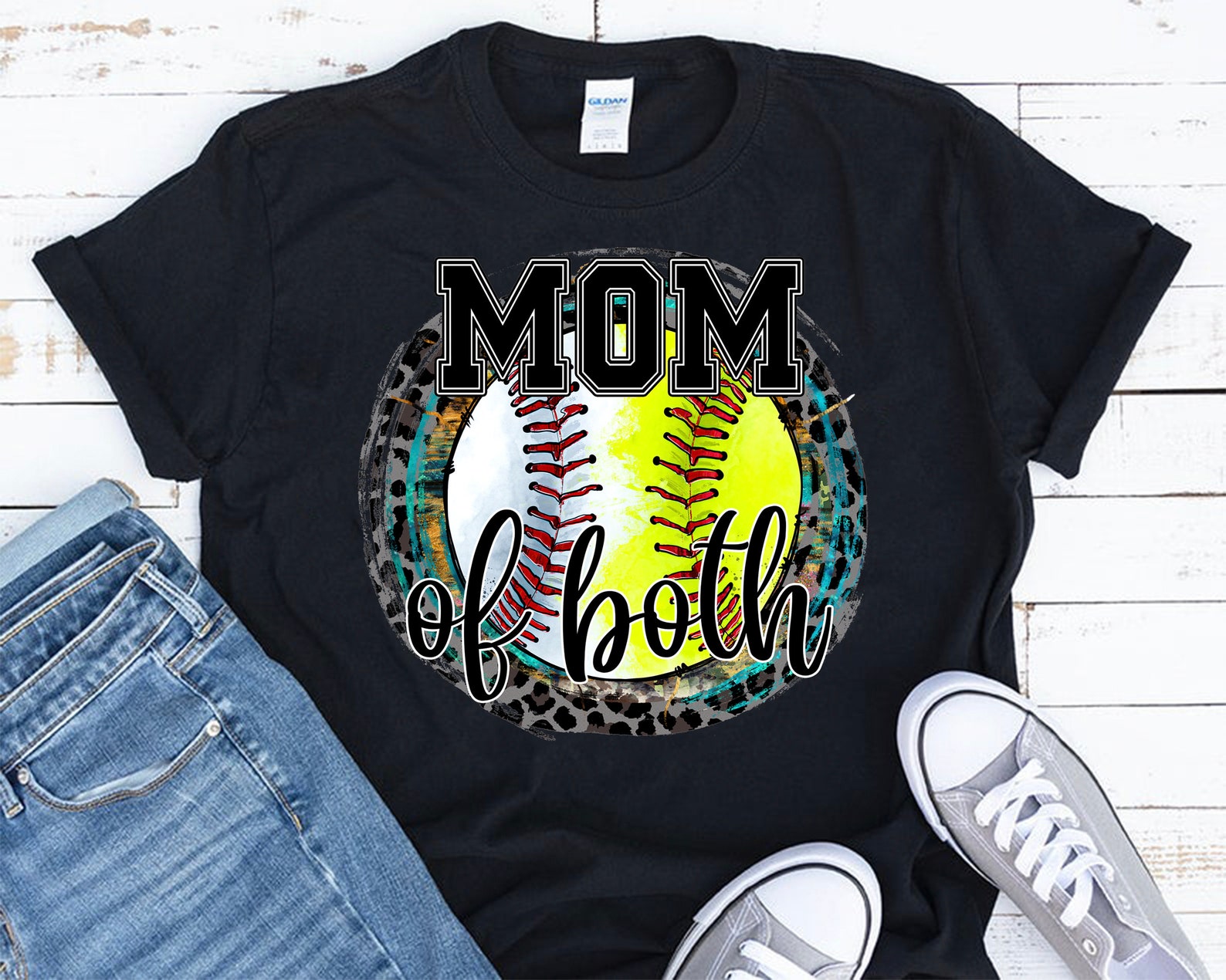 Baseball Softball Mom Sublimation Design Mom Of Both Leopard Print