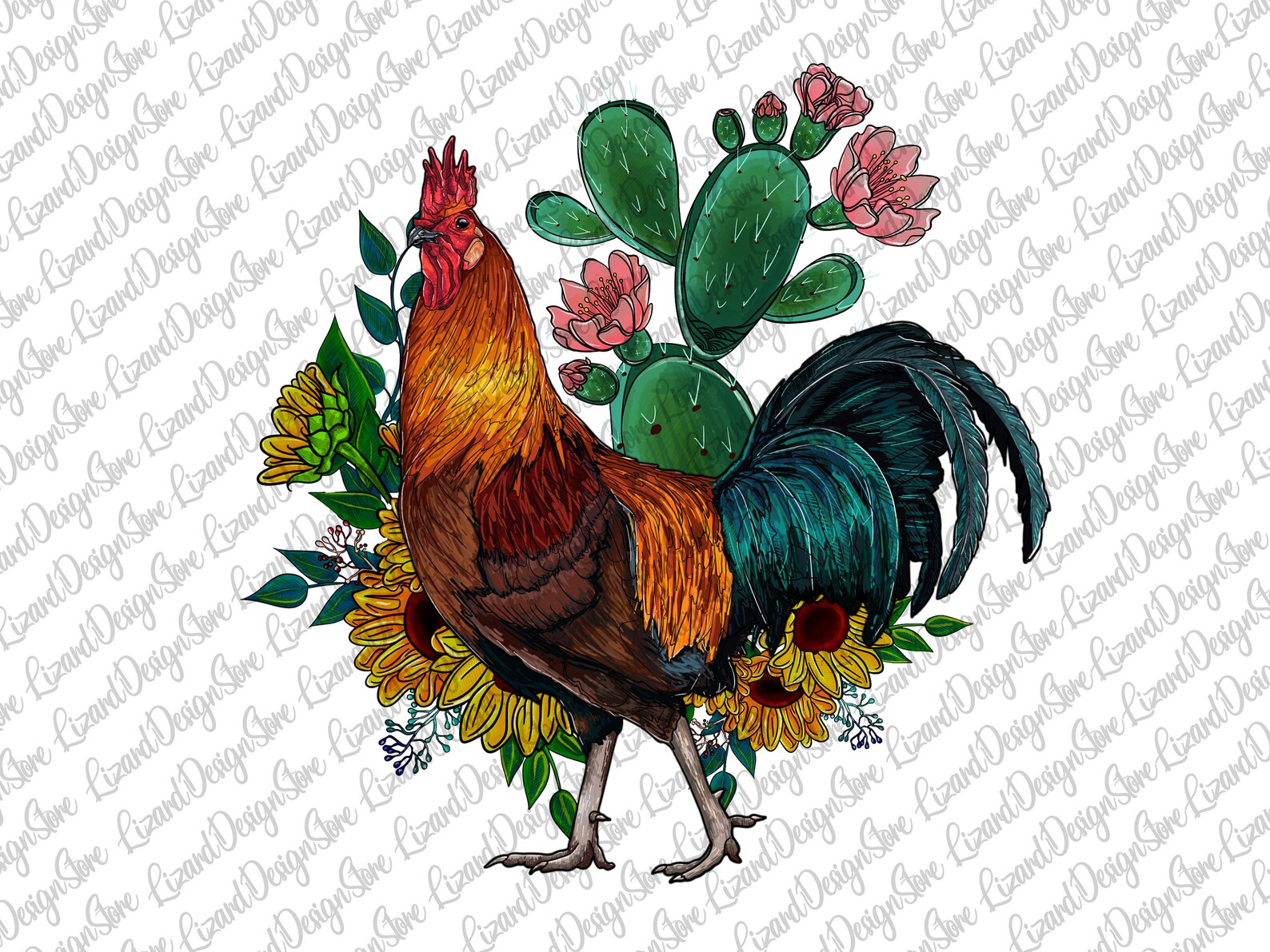 Western Rooster Sublimation Png Rooster With Sunflowers Png - Etsy