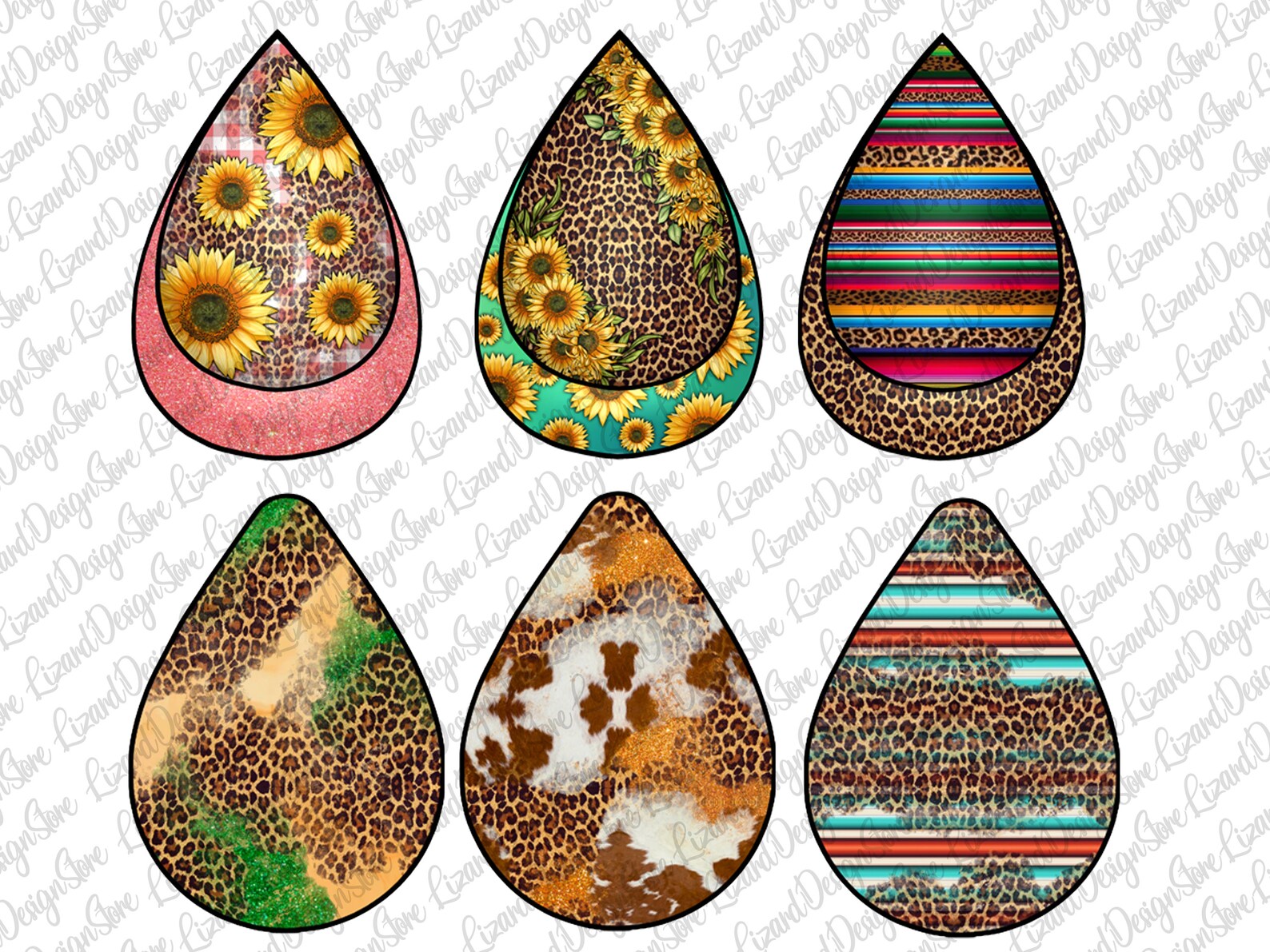 45 Western Tear Drop Earrings Bundle, Digital PNG File, Western ...