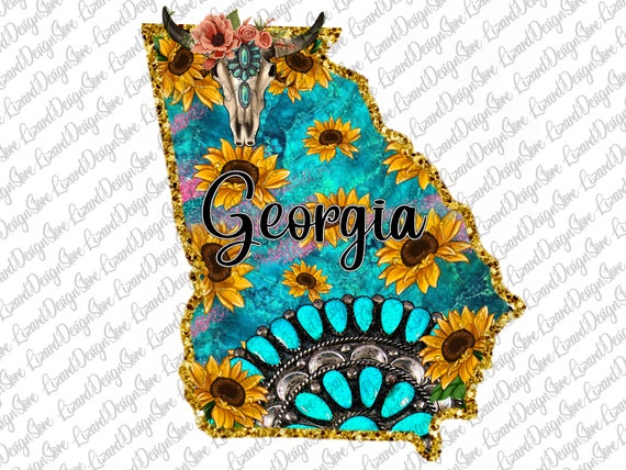 Georgia Sunfloral Gemstone Mapgeorgia State Boho Skull - Etsy