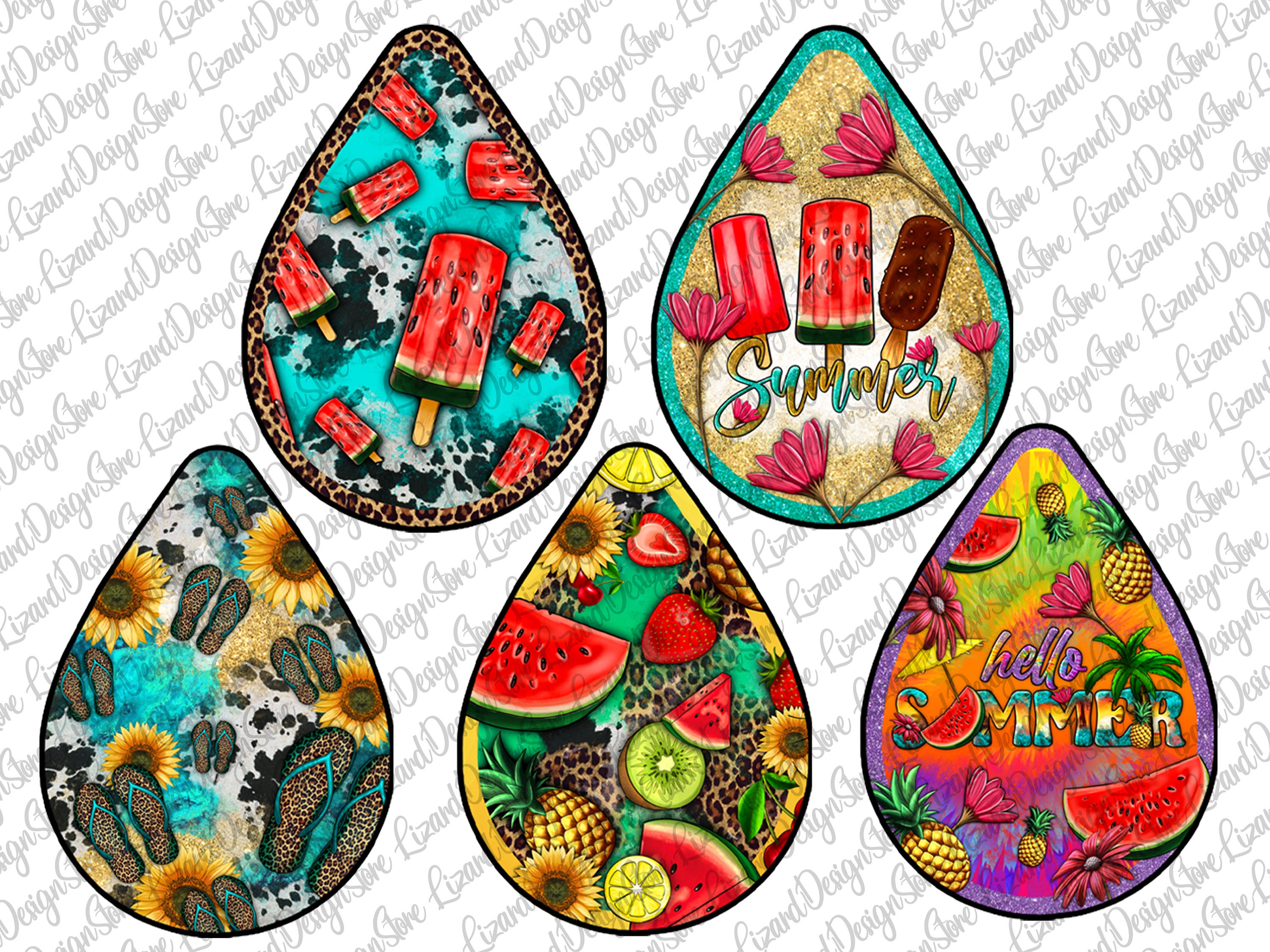 30 Summer Tear Drop Earrings Bundle Digital PNG File Instant - Etsy