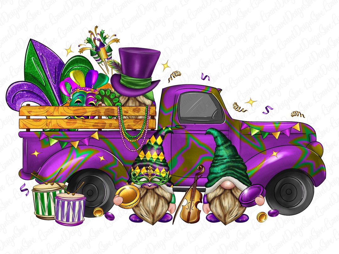 Mardi Gras Truck With Gnomes Png Sublimation Design, Ardi Gras Png ...