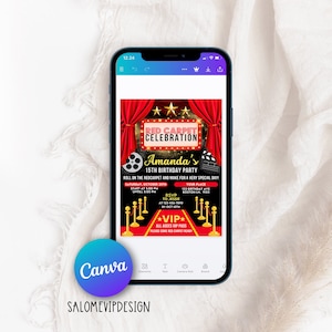 Editable Red Carpet Birthday Invitation, Hollywood Movie Party Invite ...