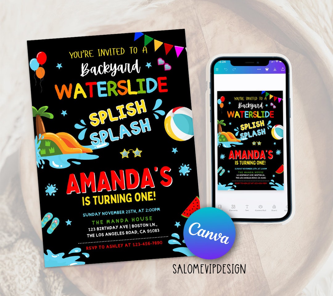 Editable Water Slide Birthday Invitation Splash Party Invitation ...