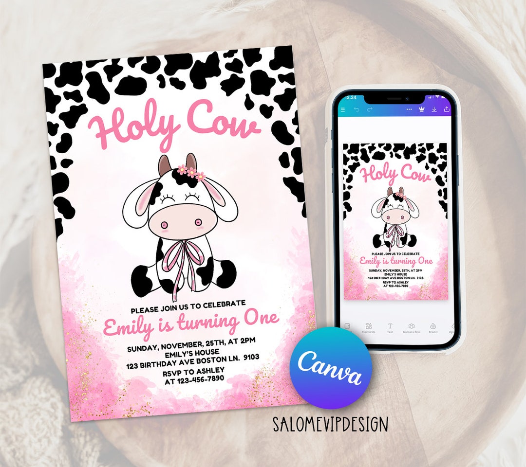 Editable Holy Cow Invitation, Holy Cow Invitation, Cowgirl Invitation ...