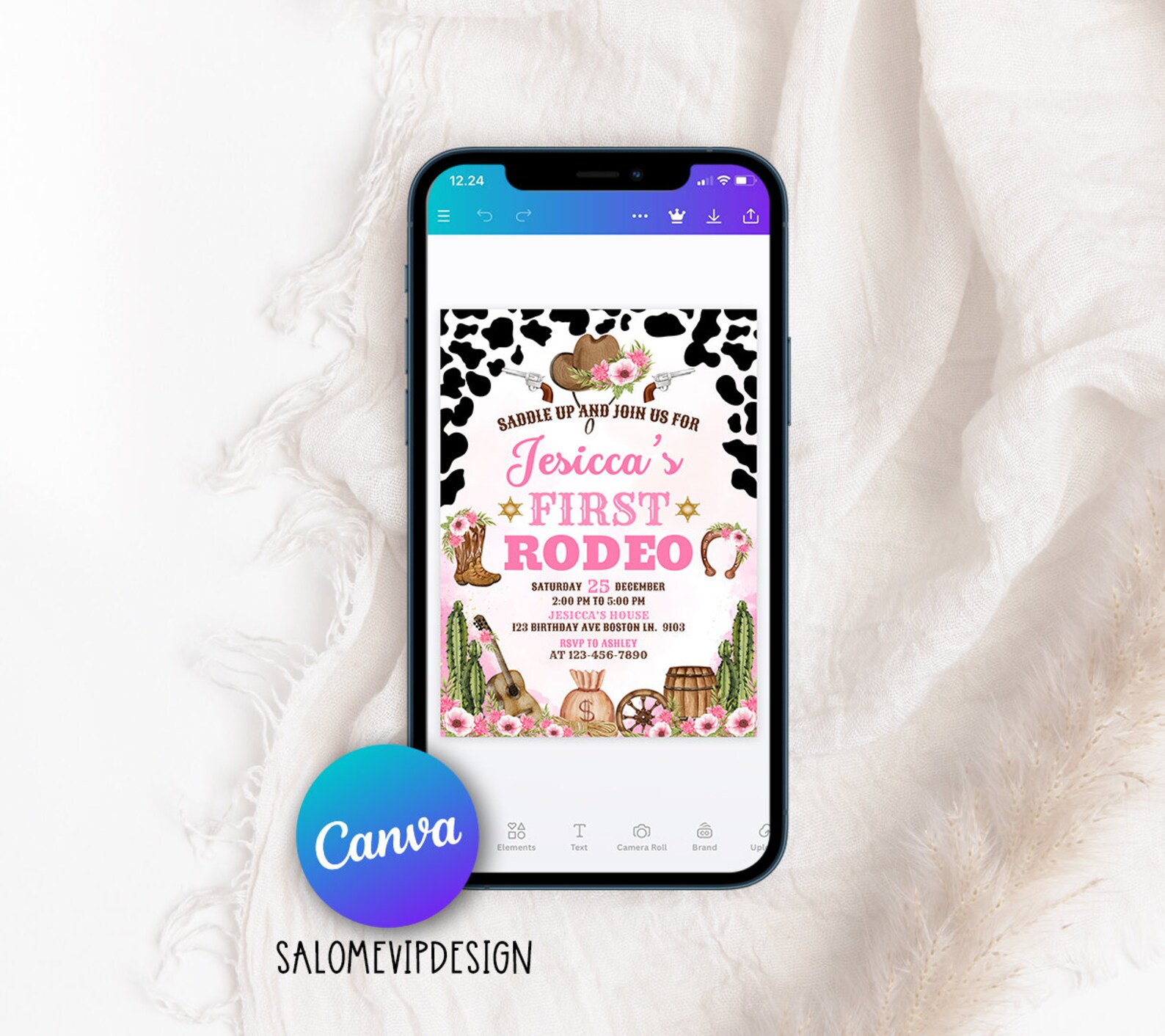 Editable First Rodeo Invitation, Cowgirl Birthday Invitation, Wild West ...