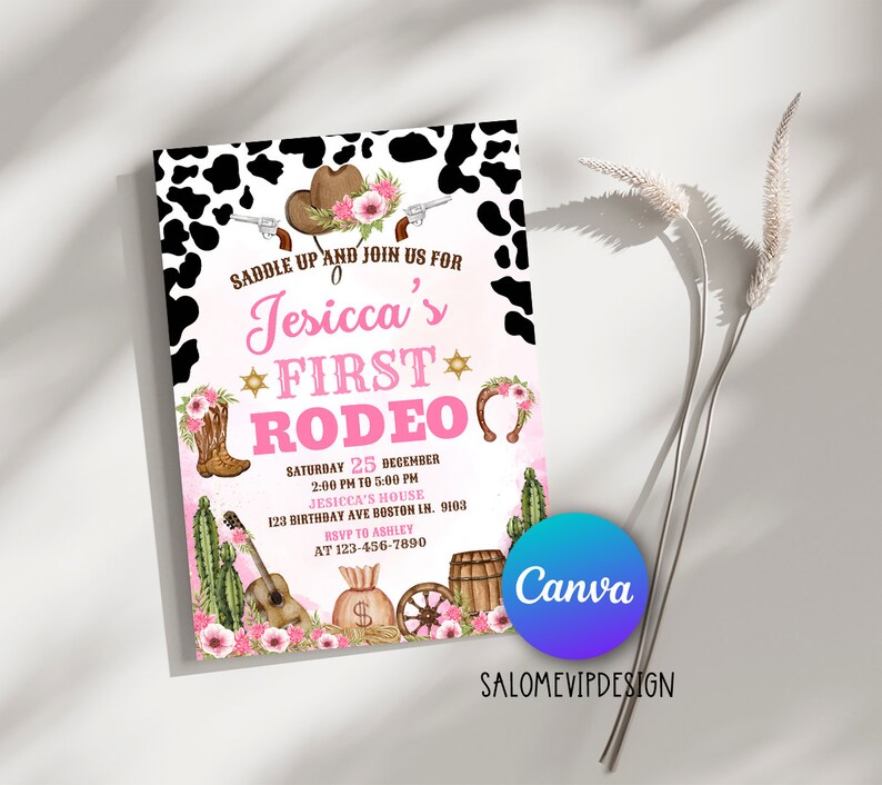 Editable First Rodeo Invitation, Cowgirl Birthday Invitation, Wild West ...