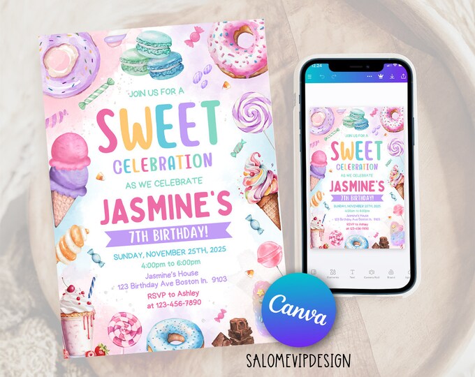 Candy Land Sweet Birthday Invitation Candies Theme Party Invite ...