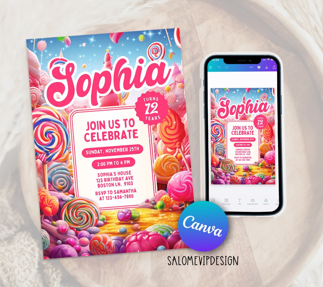 Editable Candy Land Invitation, Candyland Invitation, Candies Invitations, Sweet Celebration ...