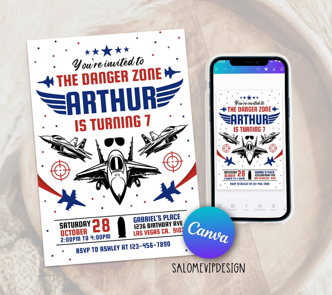 Editable Jet Fighter Invitation, Fighter Pilot Birthday Invitation ...