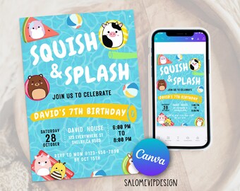 Squishmallow Birthday Invitation- Pool Party - Etsy