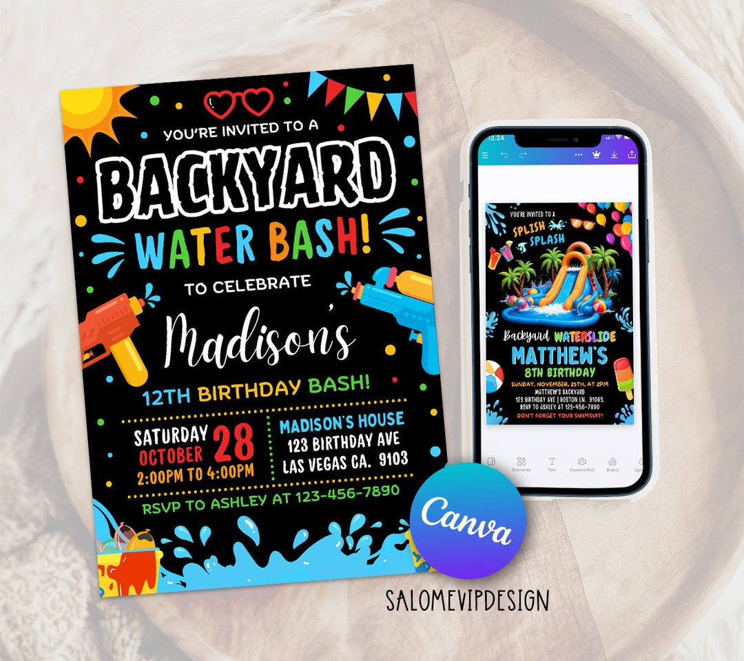 Editable Water Gun Birthday Invitation, Water Gun Bash Party, Pool ...