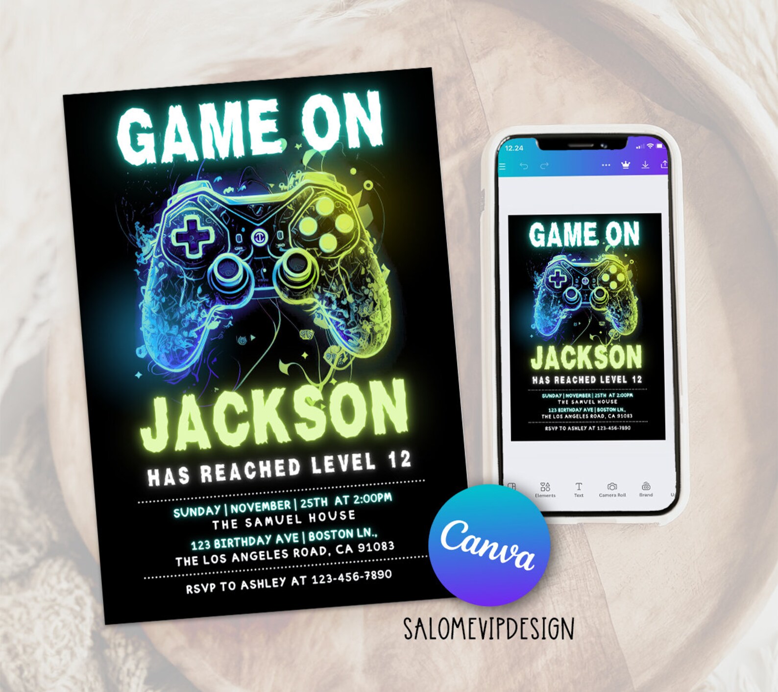 Editable Video Game Party Invitation, Neon Glow Boy Level up Birthday ...