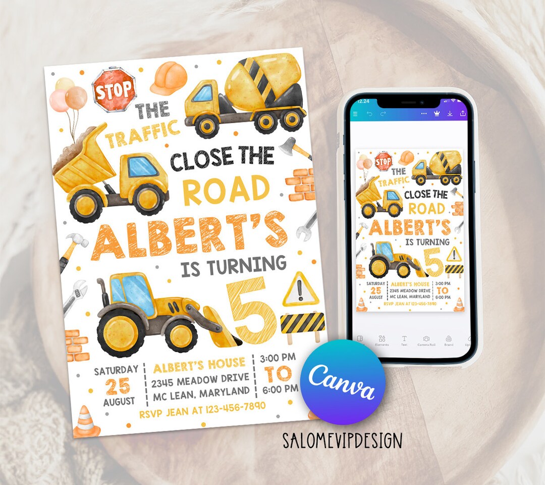 Editable Construction Invitation, Dump Truck Party Invite, Printable ...