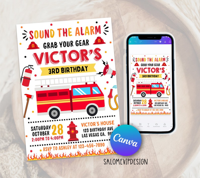Editable Fire Truck Birthday Invitation, Fire Truck Invitation, Fire ...