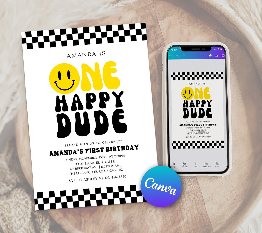 One Happy Dude Birthday Invitation Template, Retro One Happy Dude Boy ...