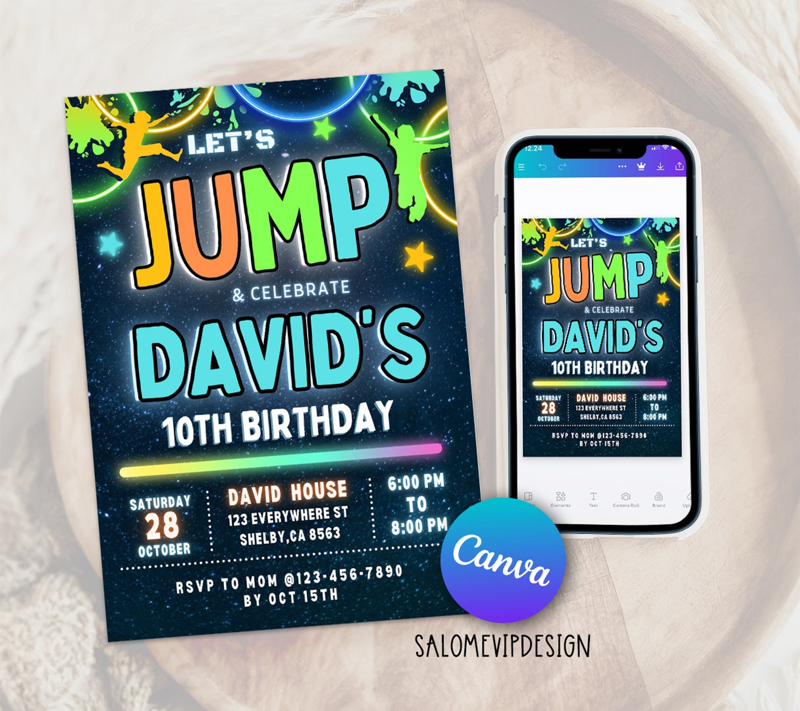 Editable Jump Party Invitation, Jump Birthday Party Invite Trampoline ...