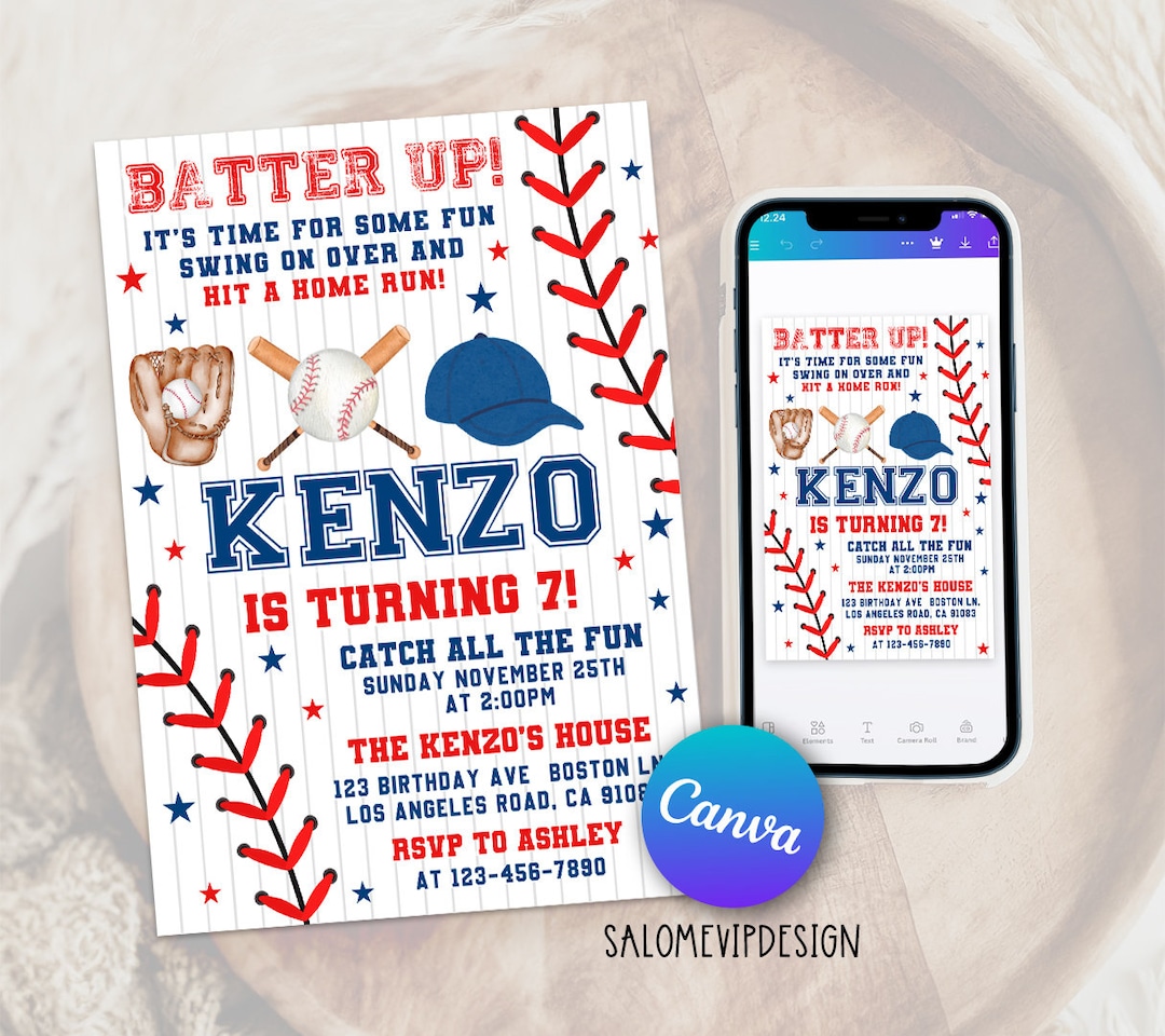 Editable Baseball Birthday Invitation, Baseball Party Invitation, Sport ...