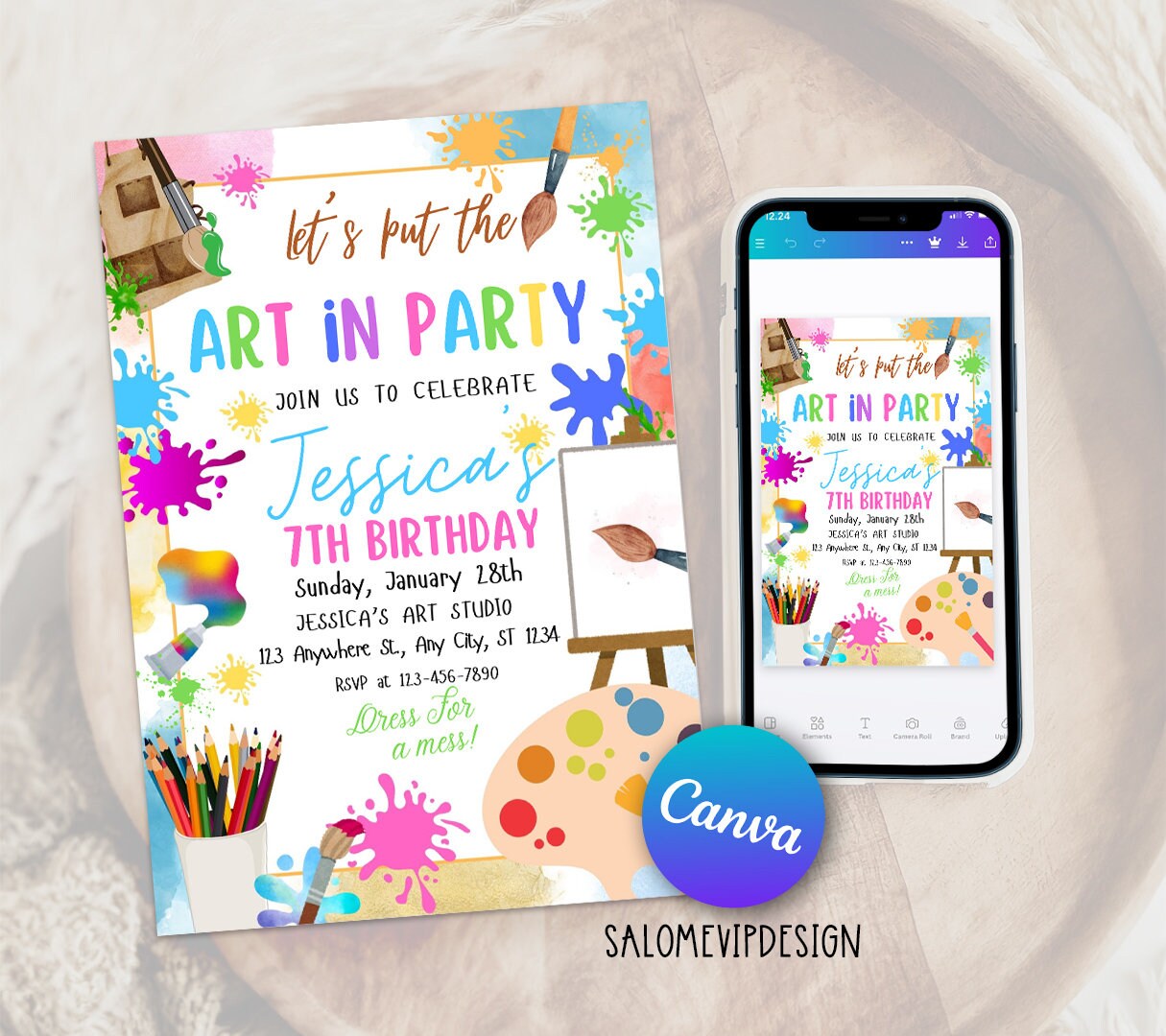 Editable Painting Art Birthday Invitation, Art Party Birthday Invite ...