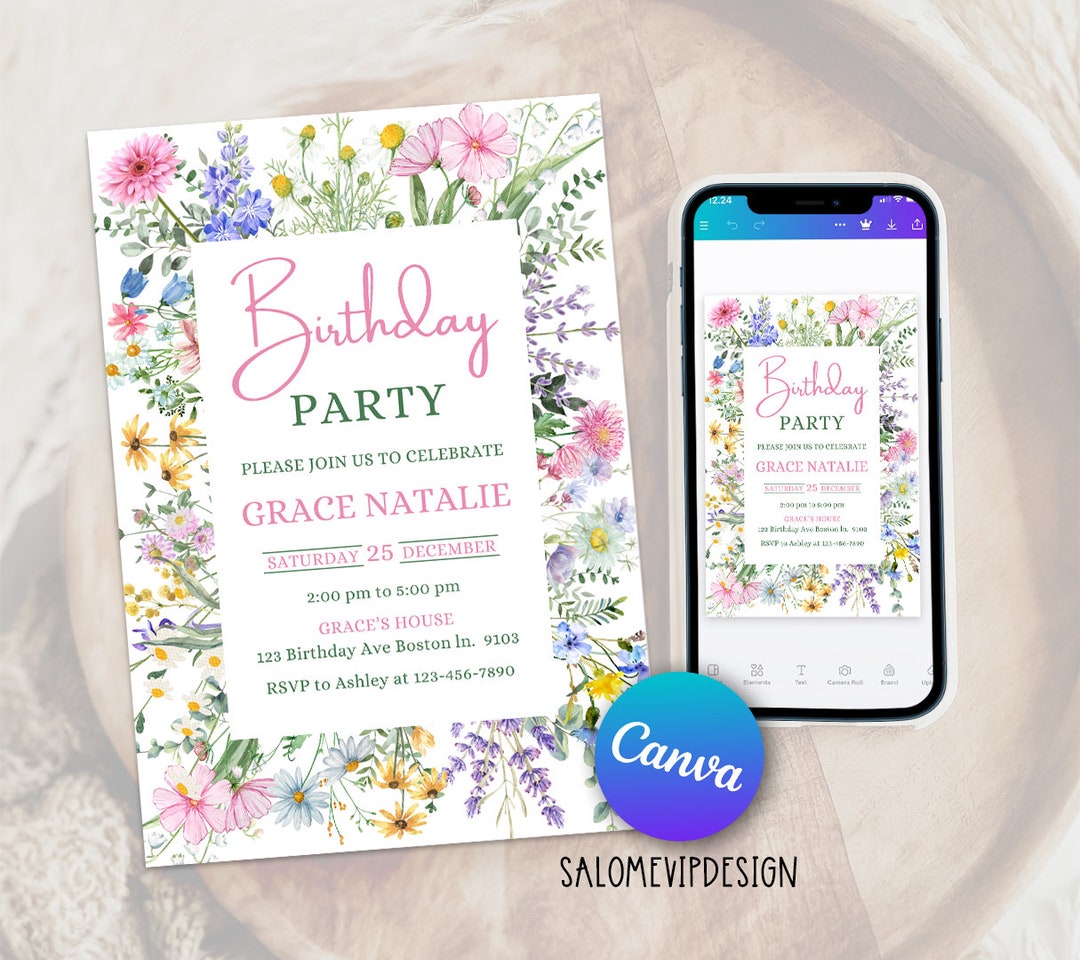 Editable Flower Birthday Invitation, Floral Woman's Birthday Invite ...