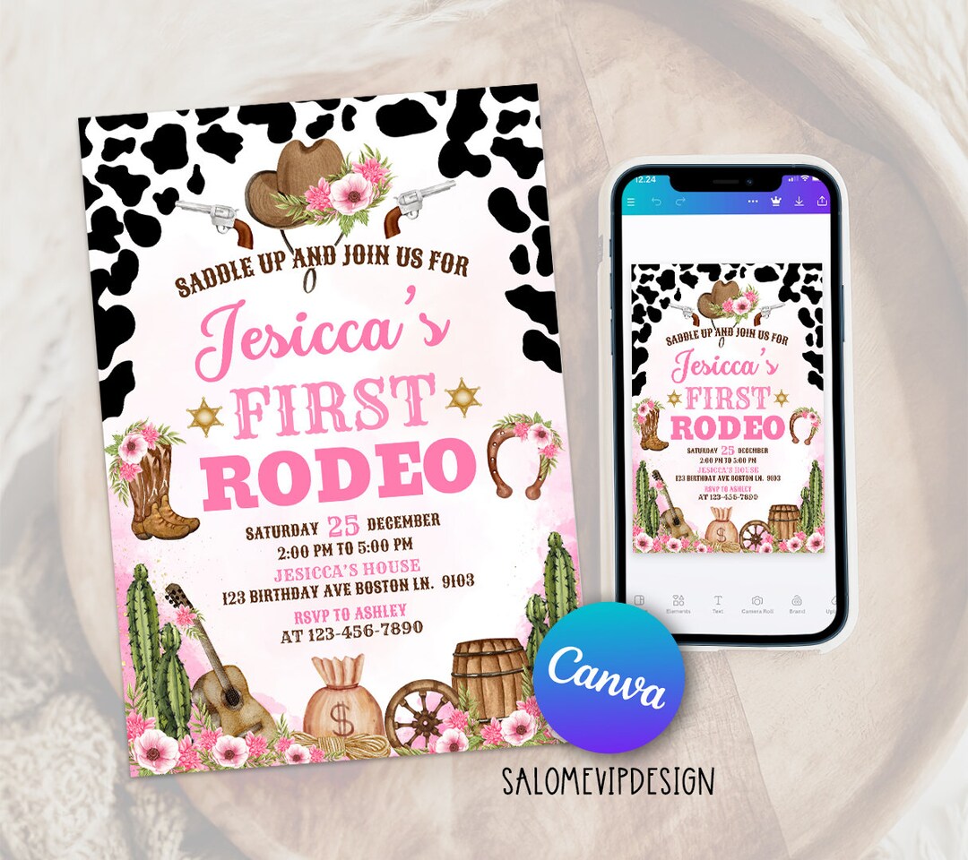 Editable First Rodeo Invitation, Cowgirl Birthday Invitation, Wild West ...