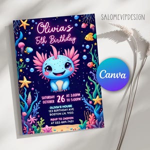 Editable Axolotl Birthday Invitation Template, Axolotl Birthday ...