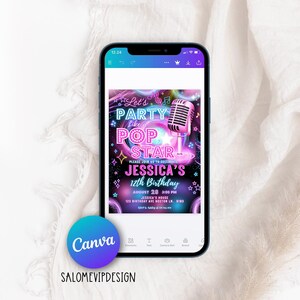 Editable Pop Star Birthday Invitation, Neon Glow Party Like Pop Star ...
