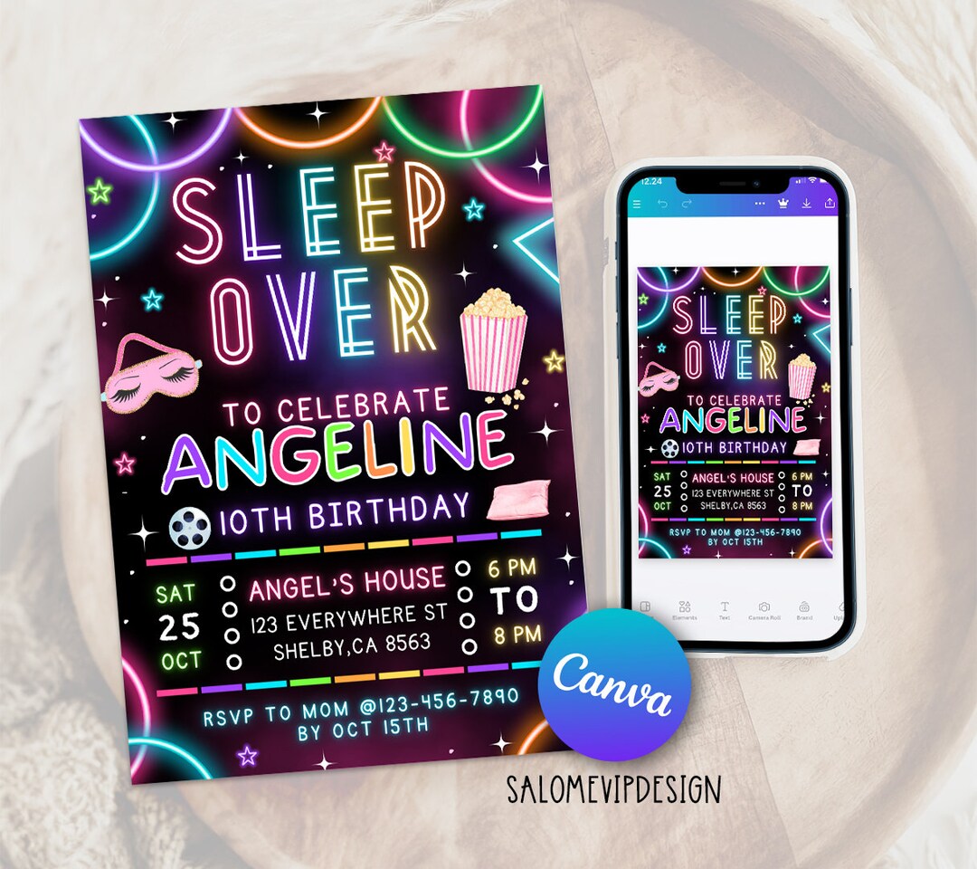 Editable Sleepover Birthday Invitation, Slumber Party Invitation ...
