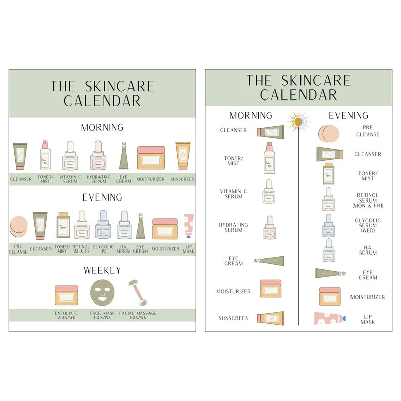 Skincare Routine Calendar Printable Digital Steps Self-care ADHD - Etsy