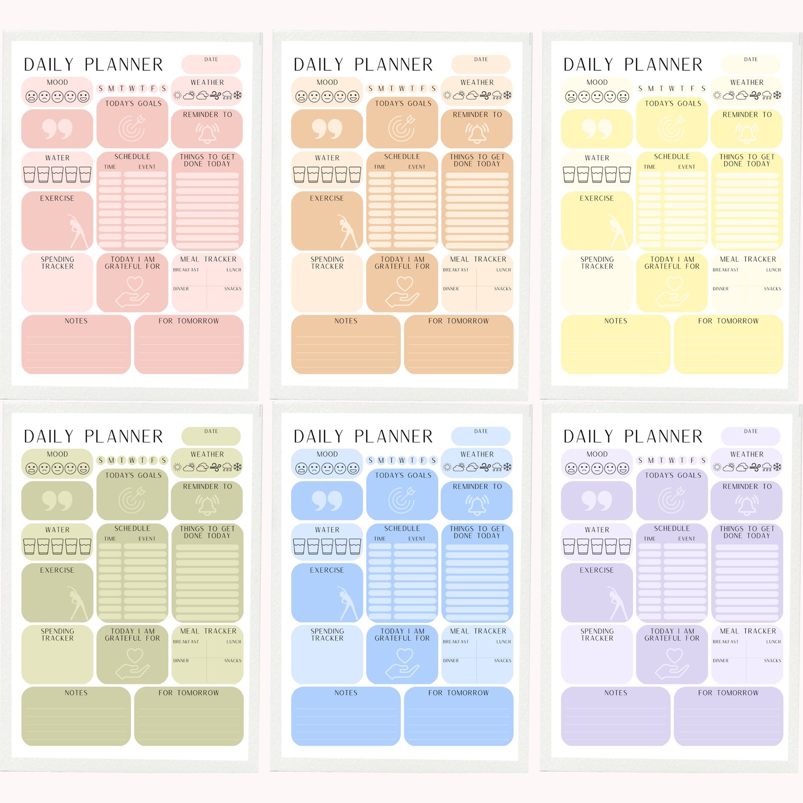 Daily Planner Digital Printable Pastel Colors Minimal Water Exercise ...