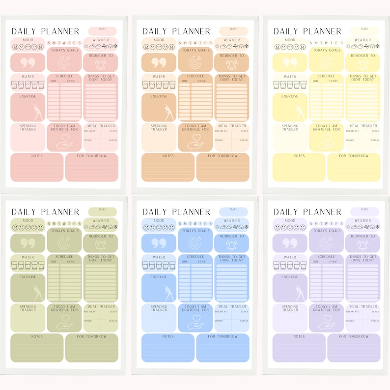 Daily Planner Digital Printable Pastel Colors Minimal Water Exercise ...