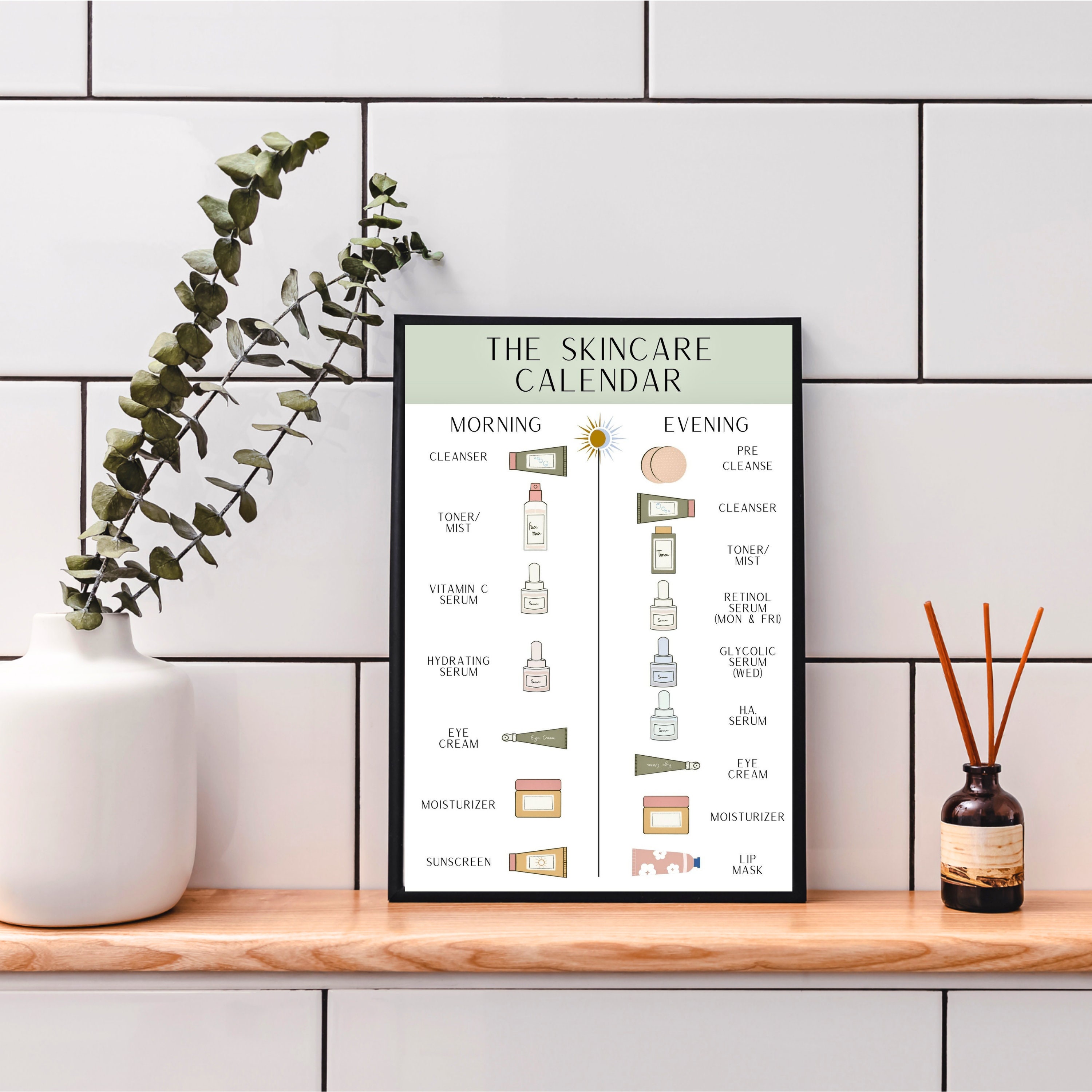 Skincare Routine Calendar Printable Digital Steps Self-care ADHD - Etsy