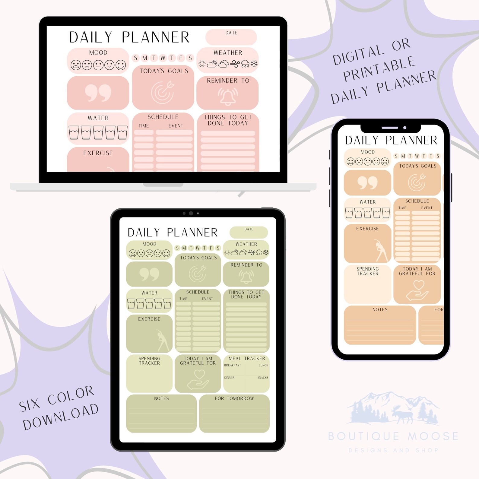 Daily Planner Digital Printable Pastel Colors Minimal Water Exercise ...