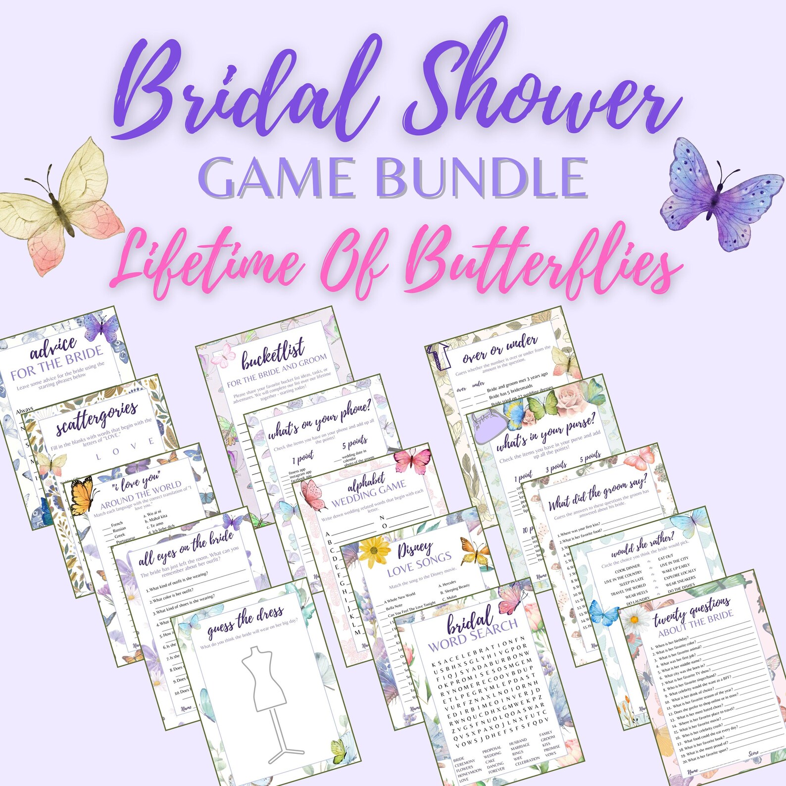 Bridal Shower Game Bundle | Lifetime of Butterflies | Print Out - Etsy