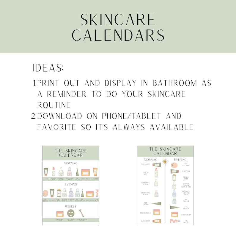 Skincare Routine Calendar Printable Digital Steps Self-care ADHD - Etsy