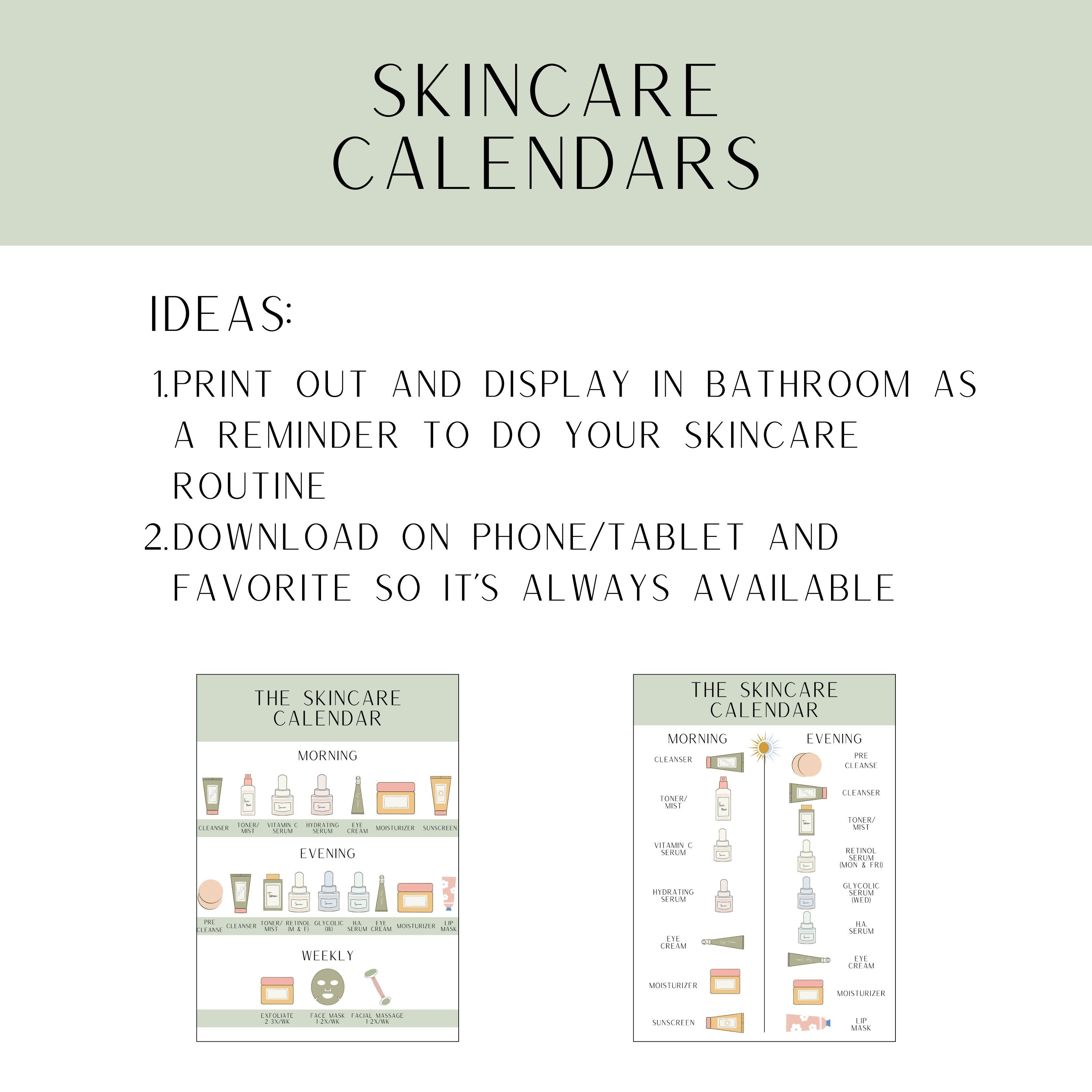 Skincare Routine Calendar Printable Digital Steps Self-care ADHD - Etsy