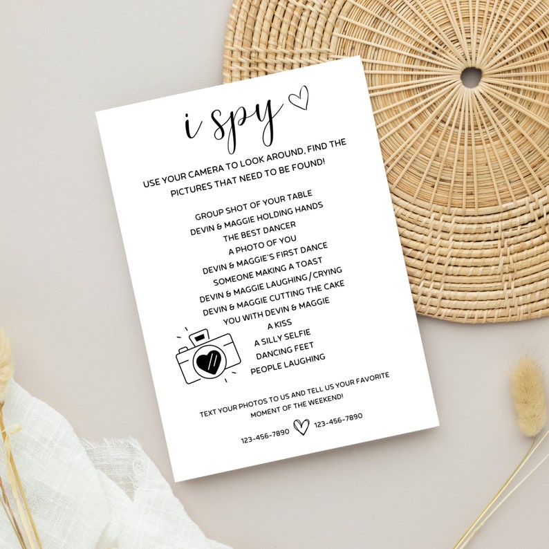 Wedding Photo I Spy Card Digital Download Template, Wedding Game ...