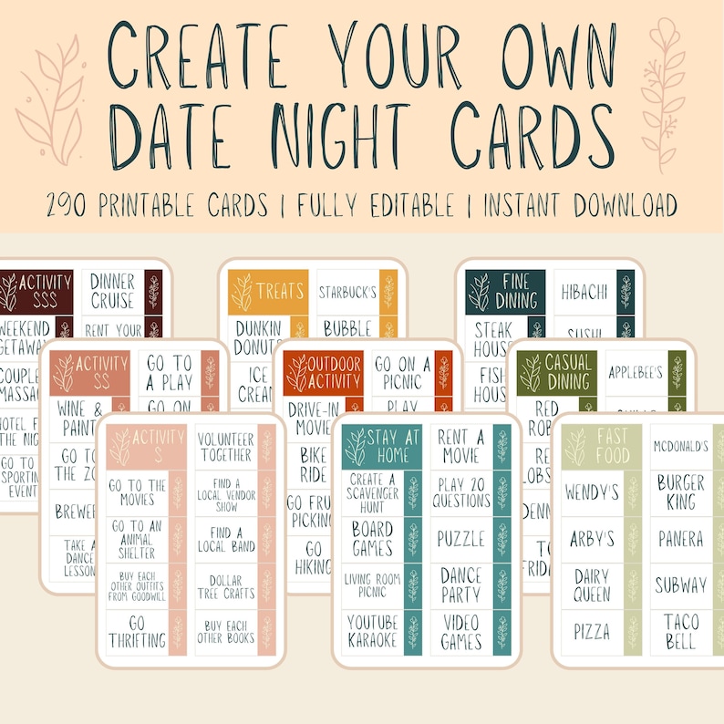 Date Night Cards Ideas for Couples This or That Surprise Mystery Create ...
