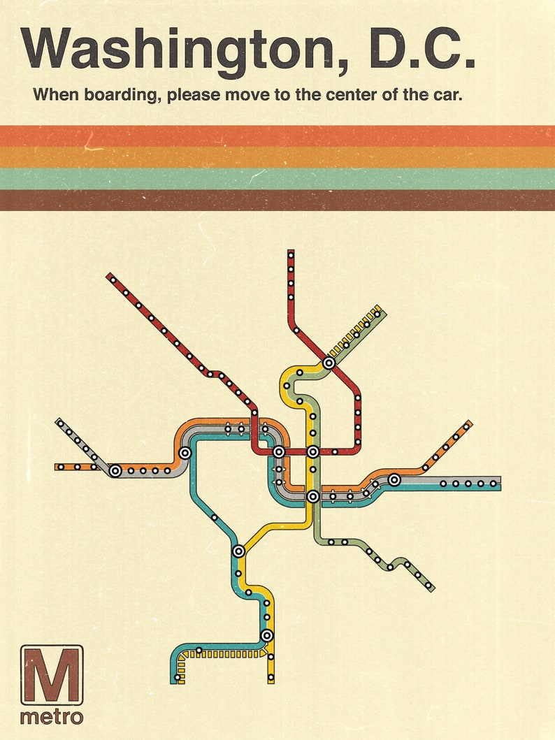 Washington, D.C | Retro Inspired | Metro Map DMV Digital Poster Print ...