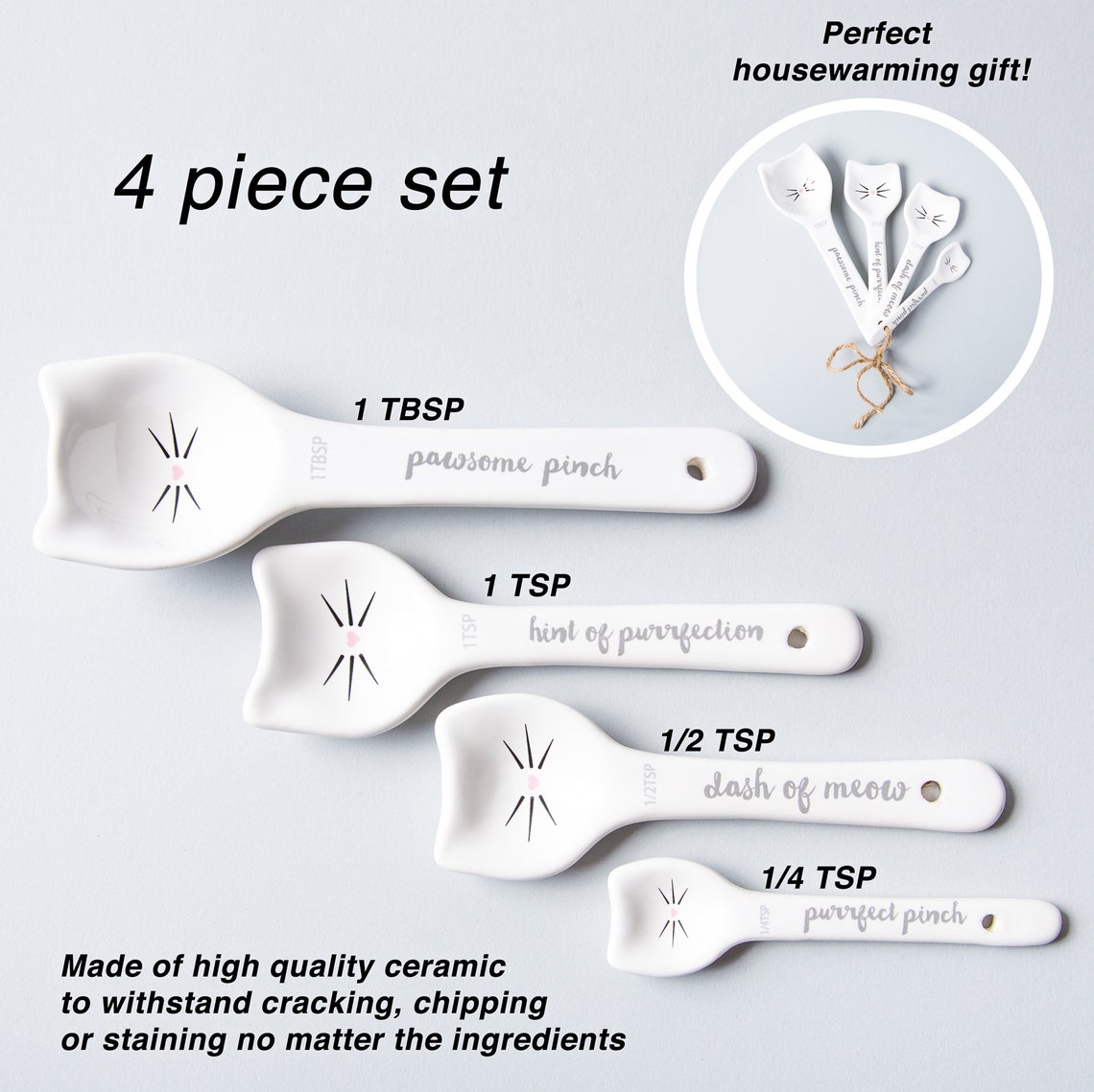 Cat Ceramic Measuring Spoons Measuring Spoon Set of 4 Spoon - Etsy