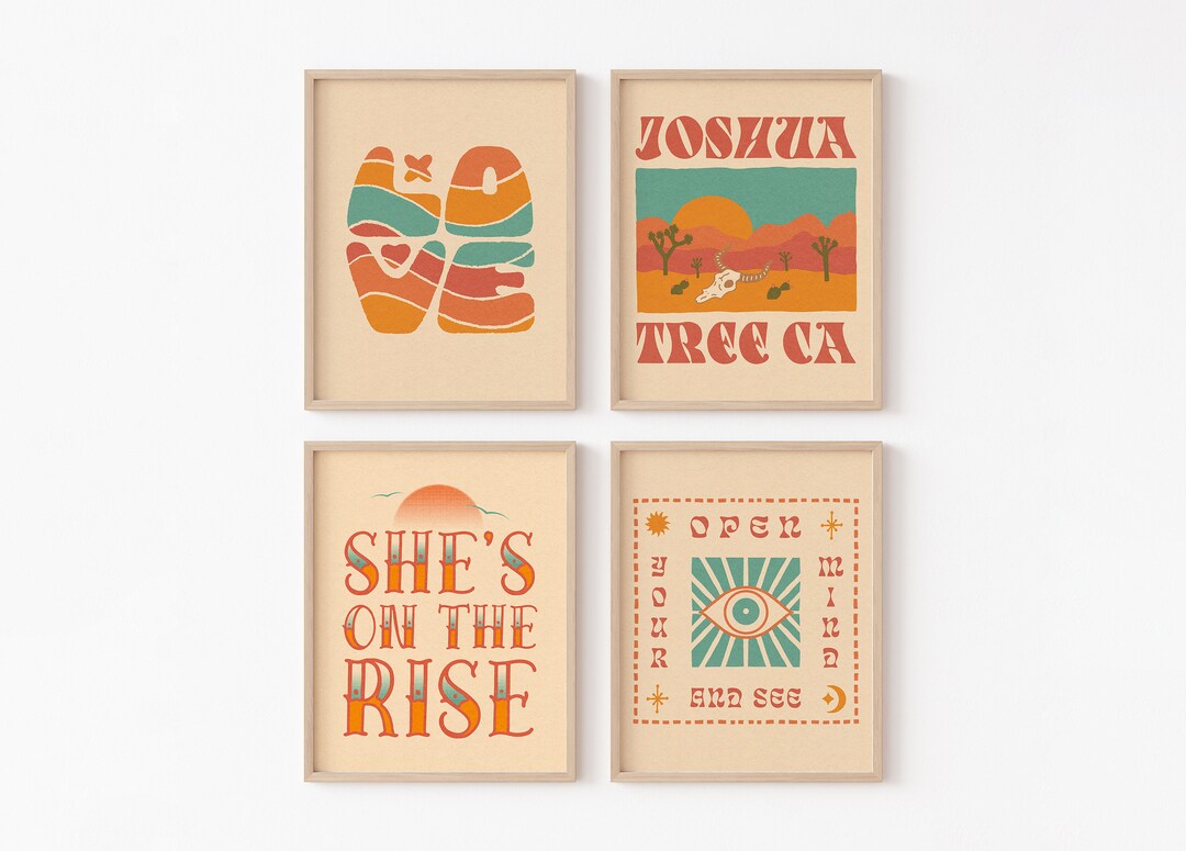 LOVE Retro Bohemian Style Poster Pack 4 Girl's Room - Etsy