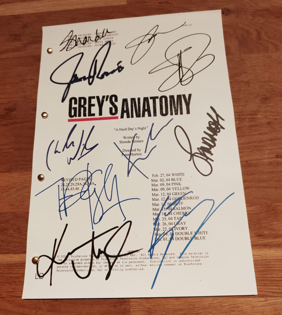 Script Pilot GREY'S ANATOMY Autographed Autographs Ellen Pompeo Patrick ...