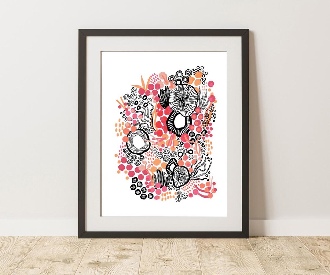 Red Coral Collage Art Print: Abstract Ocean Illustration (digital ...