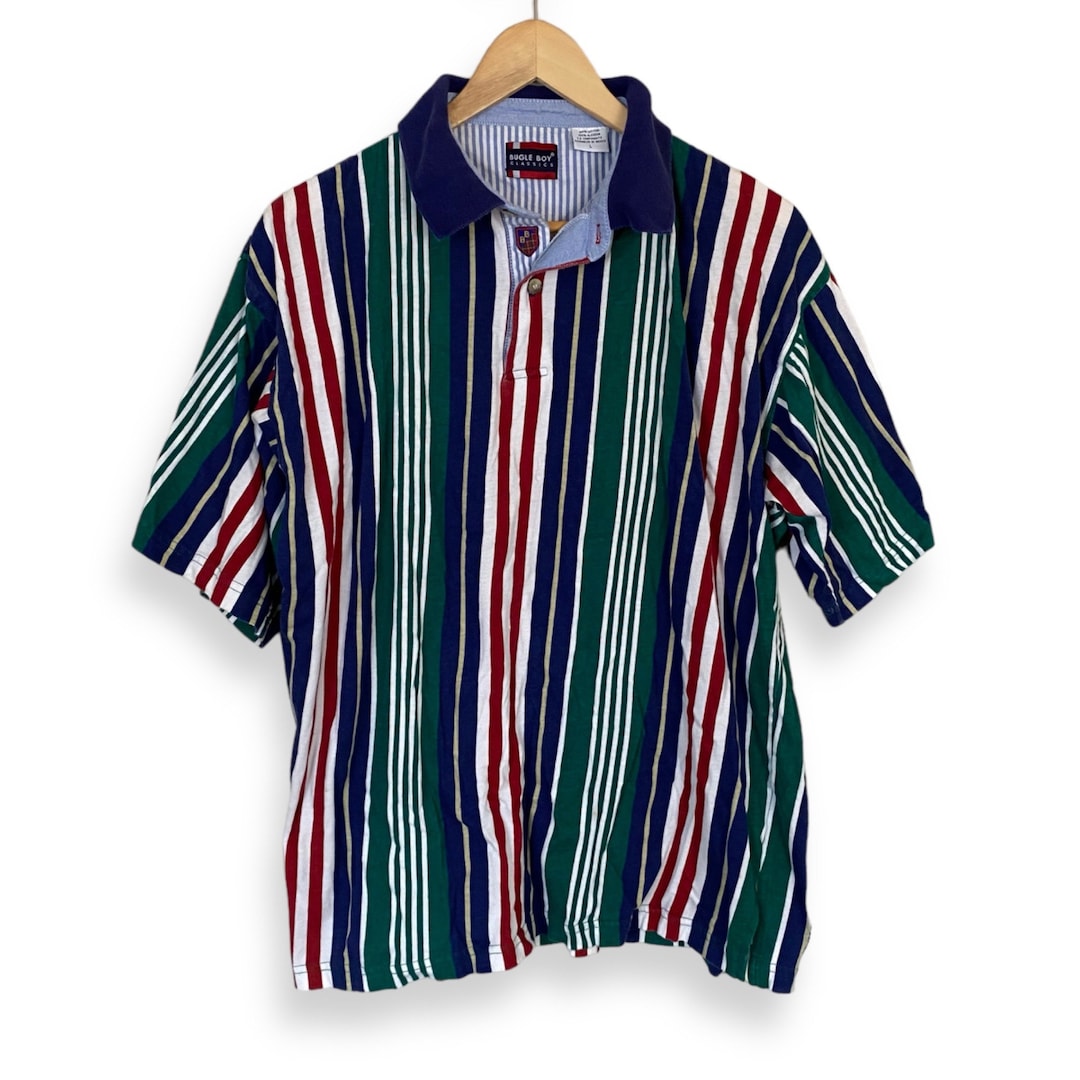 Vintage 90s Bugle Boy Classics Men's Multicolor Striped Collared Polo ...